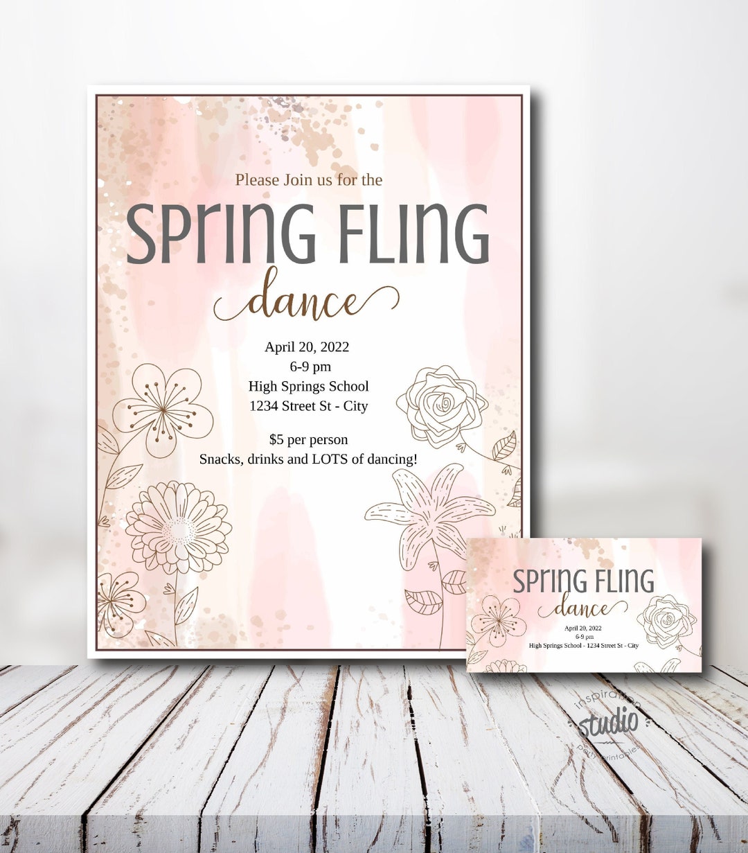 Spring Fling Dance Flyer and Ticket Template, School Dance, Community ...