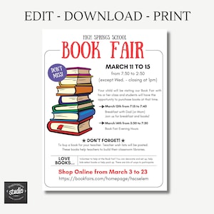 Book Fair Flyer Template | School Book Fair | PTA, PTO, School Event ...
