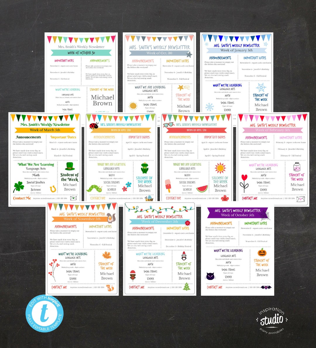 Yearly Newsletter Editable Templates Bundle Monthly Newsletters for ...