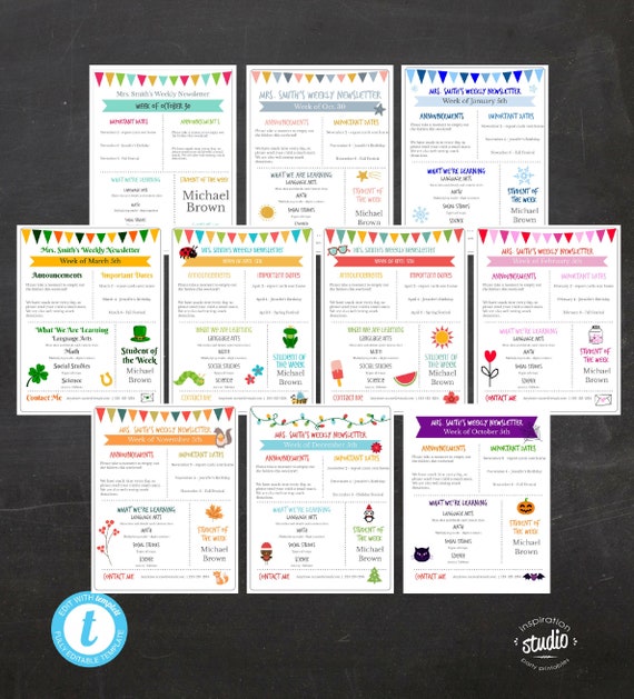 Yearly Newsletter Editable Templates Bundle, Newsletter Bundle, Monthly ...