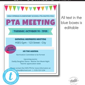 Meeting Announcement Flyer Template Edit Yourself Great for PTA, PTO ...