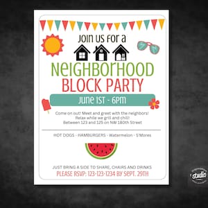 Neighborhood Block Party Flyer Template | Summer Backyard Party Invite ...