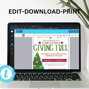 Christmas Giving Tree Flyer and Tags Template, Toy Drive Flyer, School ...