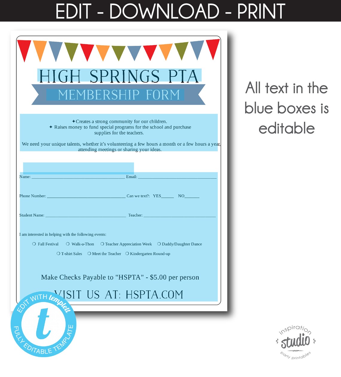 Membership Form PTA PTSA PTO Printable Template Pta - Etsy