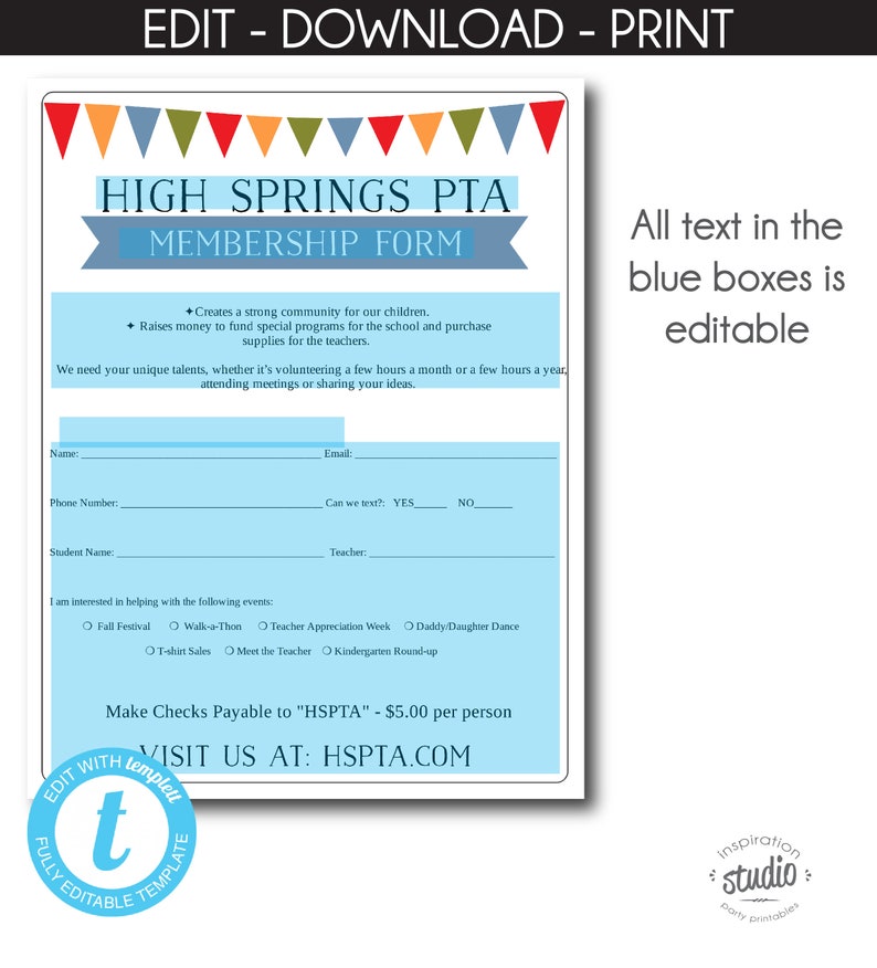 Membership Form PTA PTSA PTO Printable Template Pta - Etsy