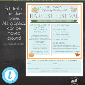 Harvest Festival Flyer, Fall Festival Flyer, School, Church, PTA, PTO ...