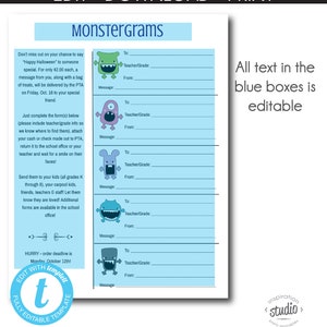 Monster Halloween Candy Gram Flyer Template School Fundraiser Flyer ...