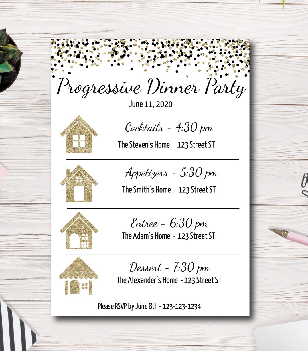 Progressive Dinner Party Invite Template, Neighborhood Dinner Party ...