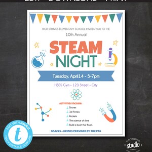 Steam Night Event Flyer Template, School STEM Night Flyer Template, PTA ...