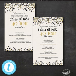 High School Reunion Template, College Reunion, Printable Program Double ...