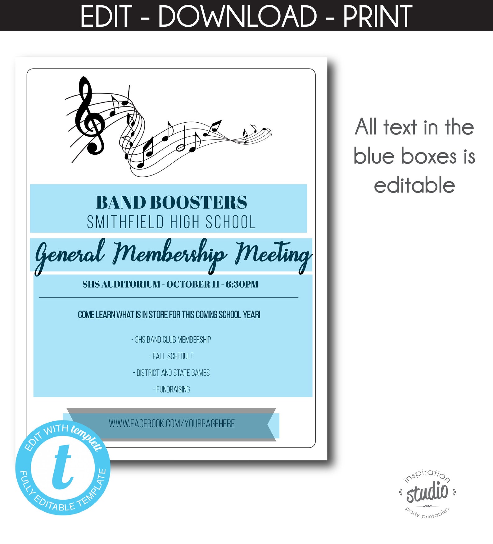 Band Boosters Meeting Announcement Flyer Template | Band Booster Flyer ...