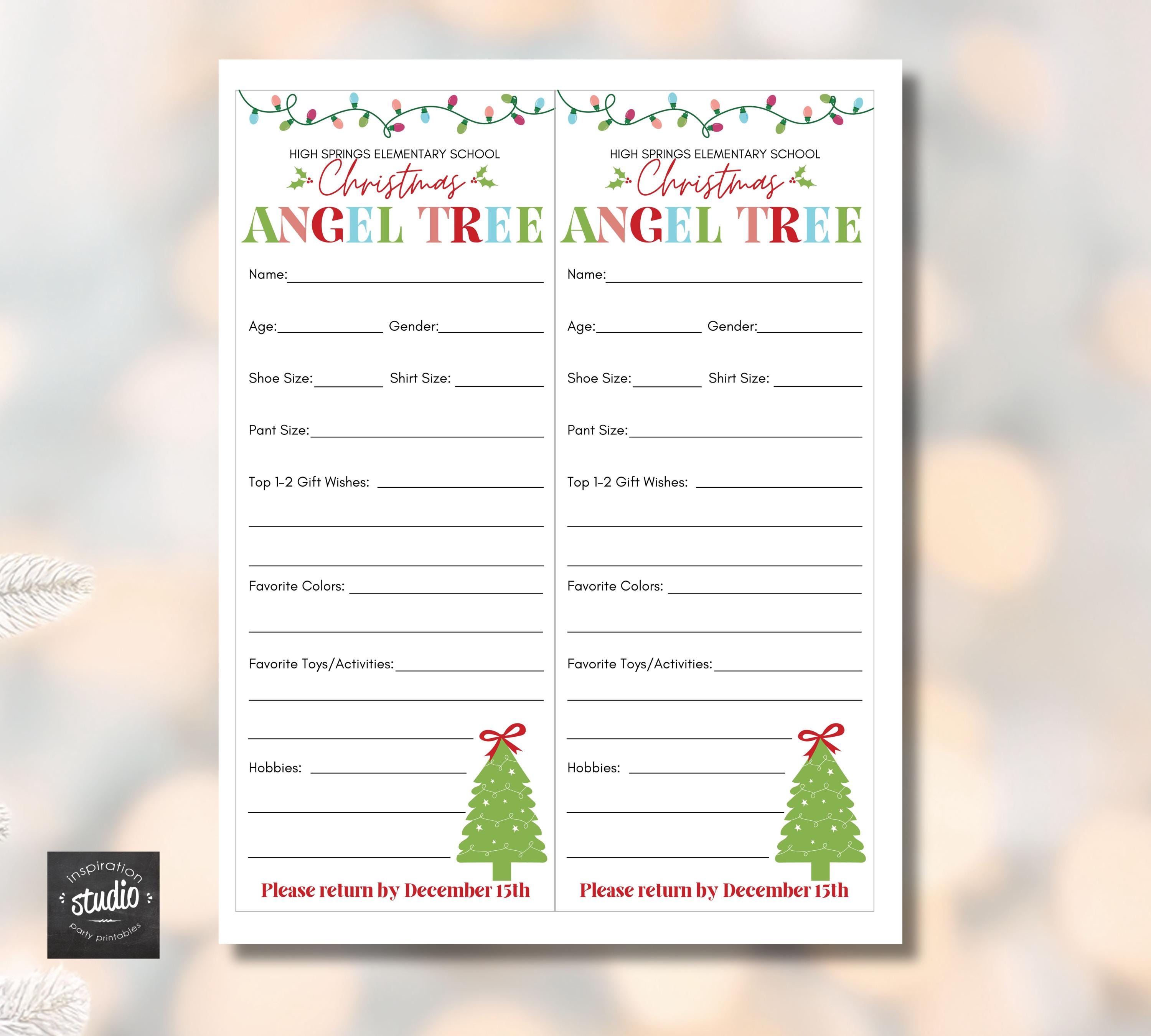 Christmas Angle Tree Tags | Editable Donation Gift Tag | Holiday ...