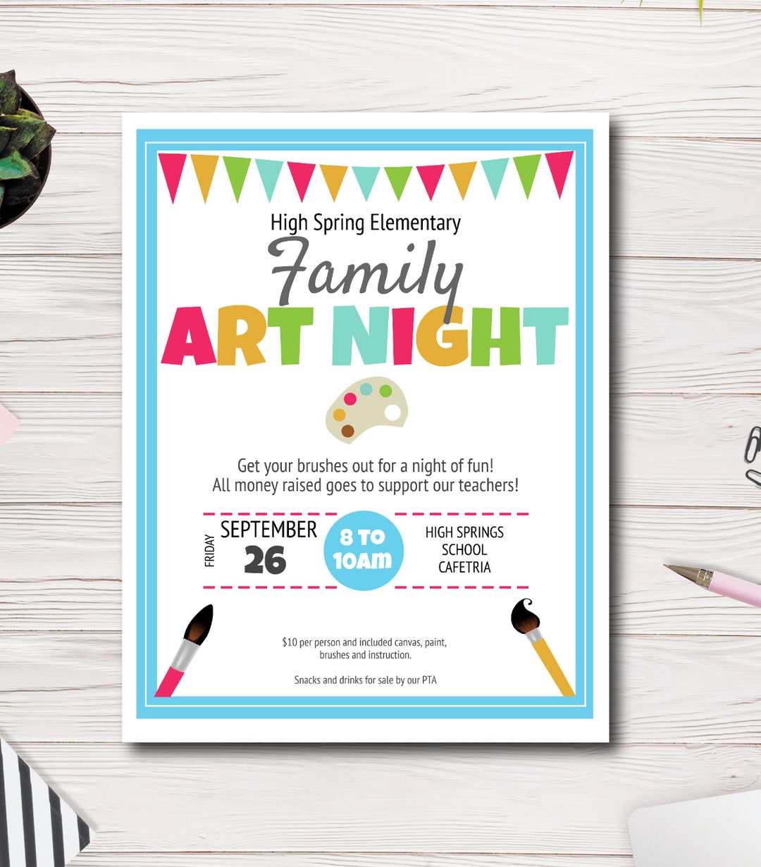 Family Art Night Event Flyer Template, Painting Night Fundraiser Flyer ...