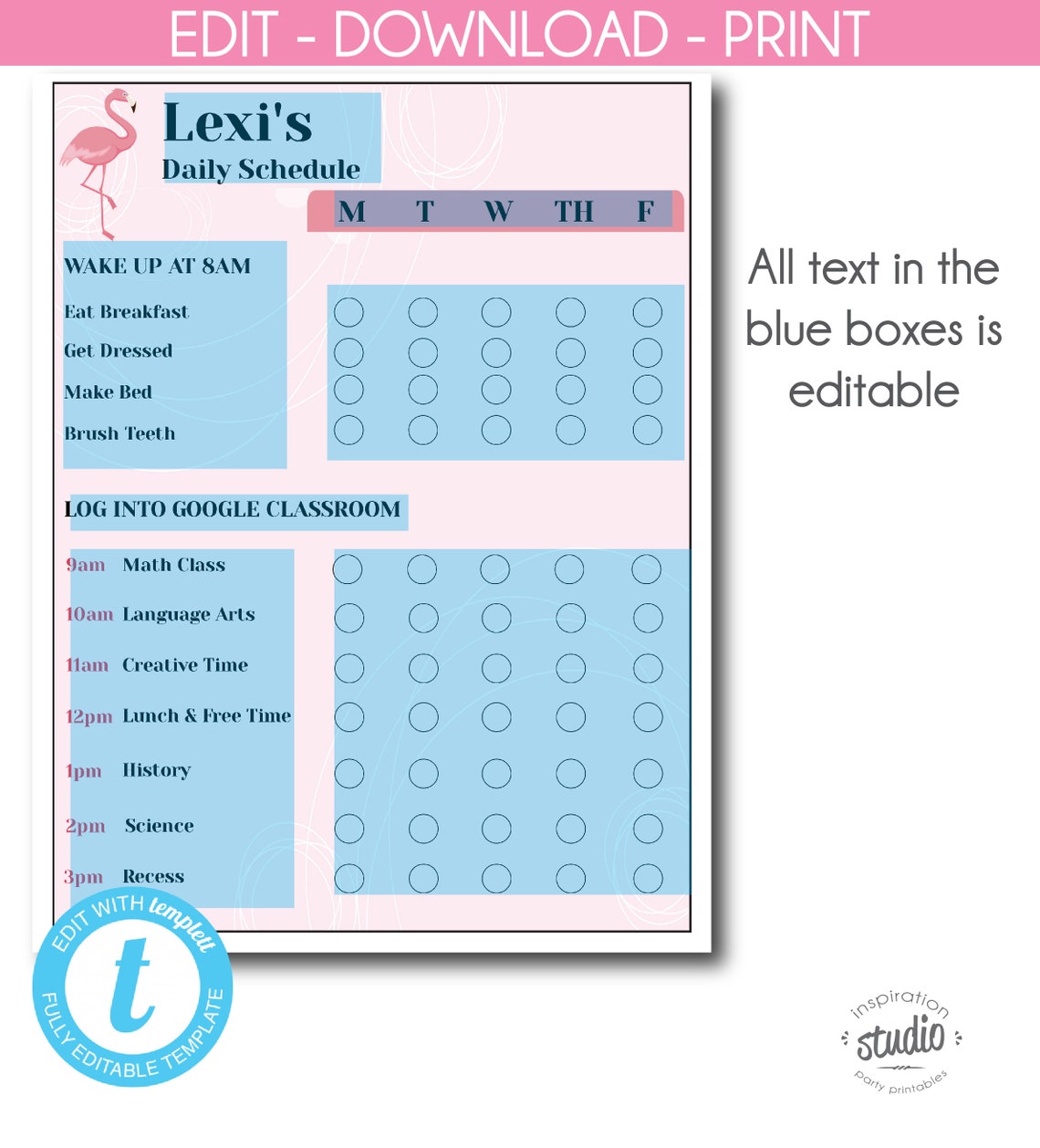 Kids Flamingo Daily School Schedule Template Distant Learning | Etsy