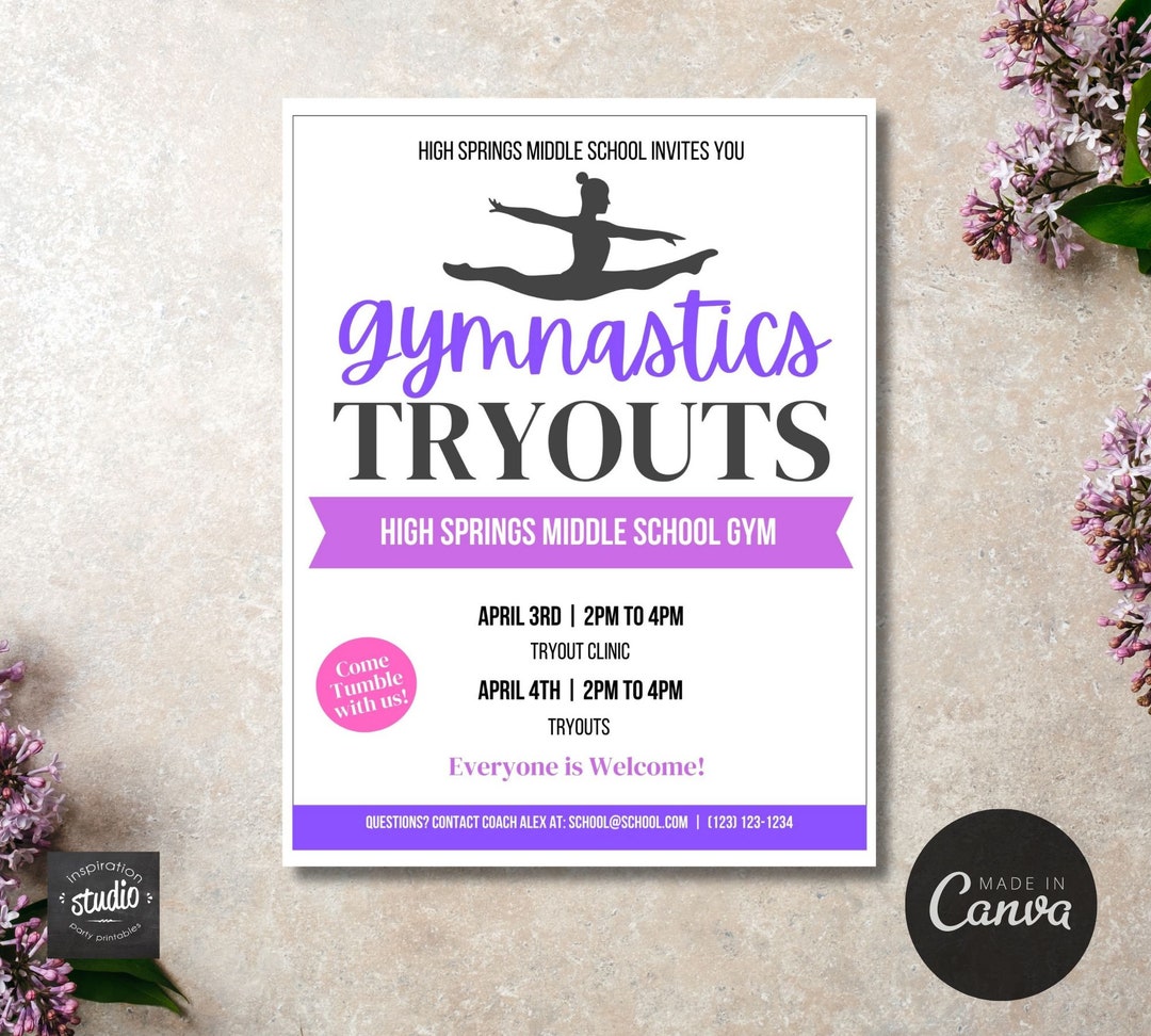DIY Gymnastics Team Tryout Flyer Template | Editable Registration ...