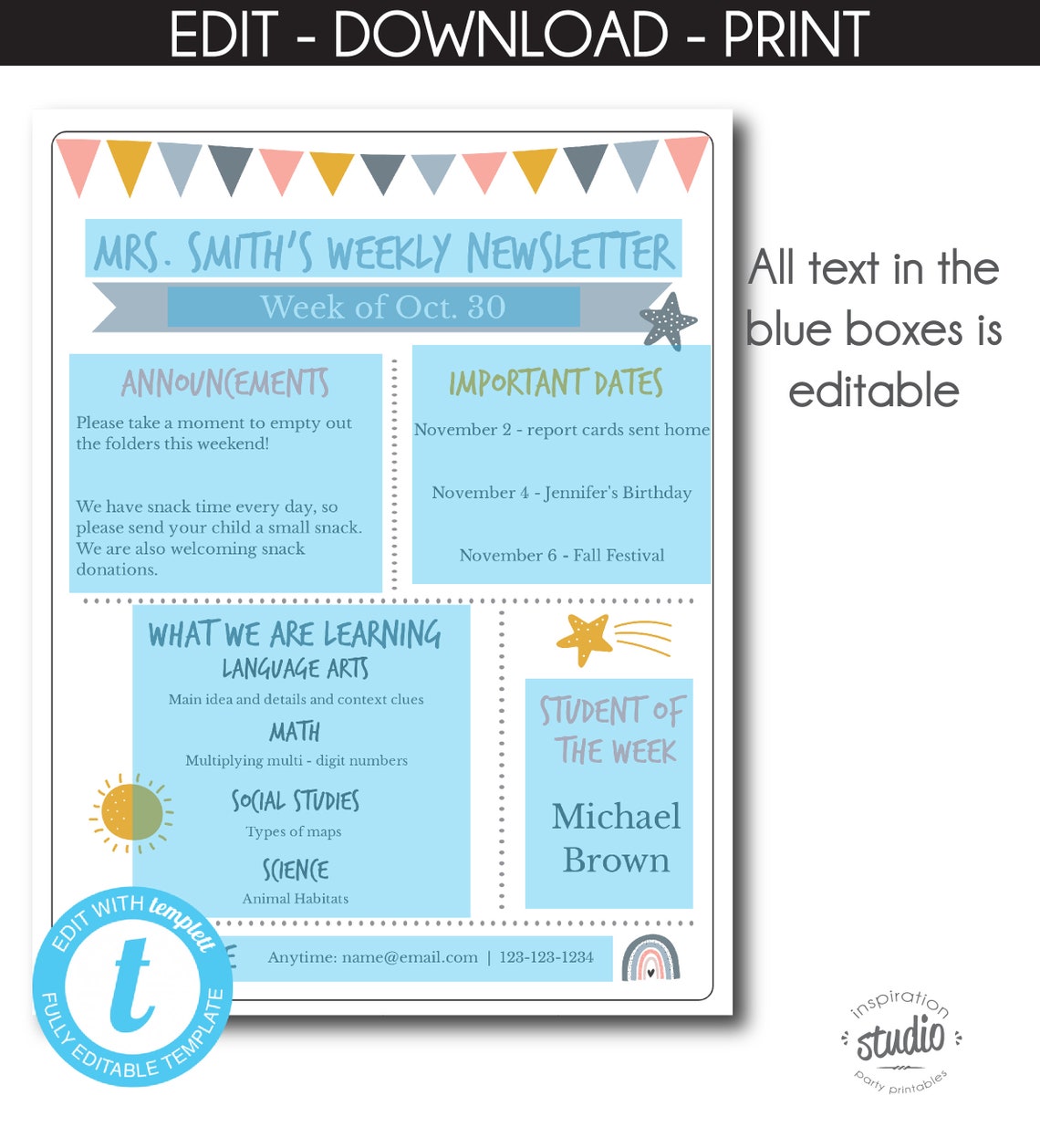 Editable Weekly Teacher Newsletter Template Notes to Parents - Etsy