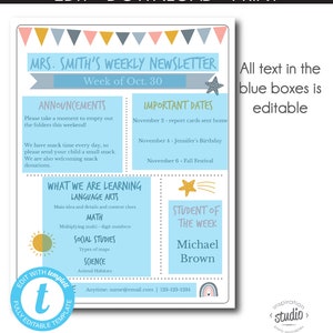 Editable Weekly Teacher Newsletter Template, Notes to Parents Template ...