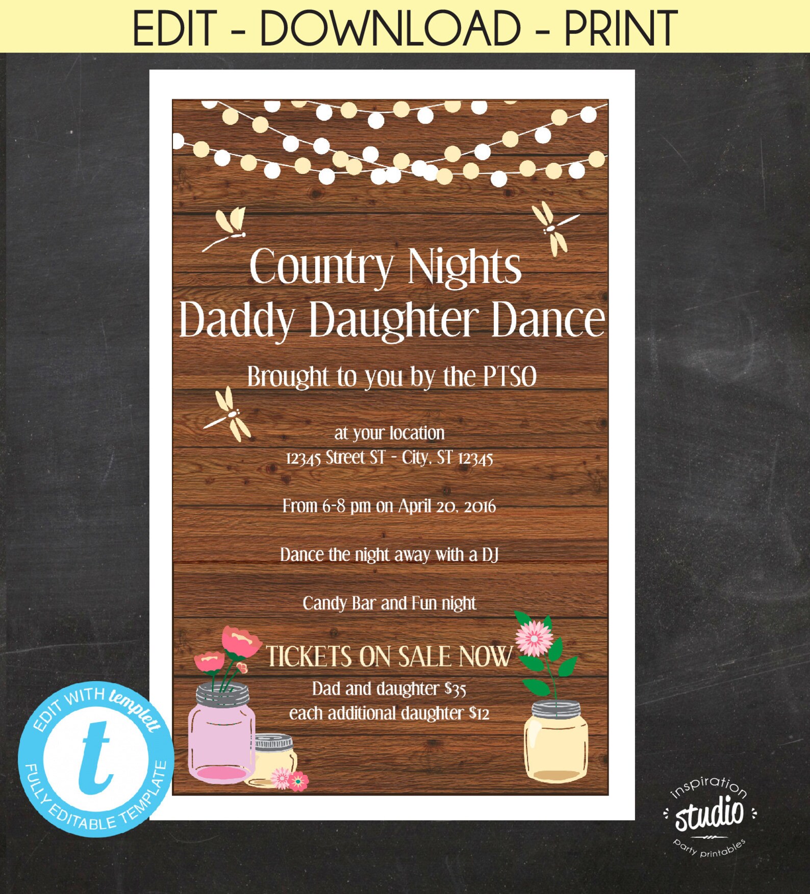 Country Nights - Father Daughter Dance Flyer, Tickets, Poster Template ...