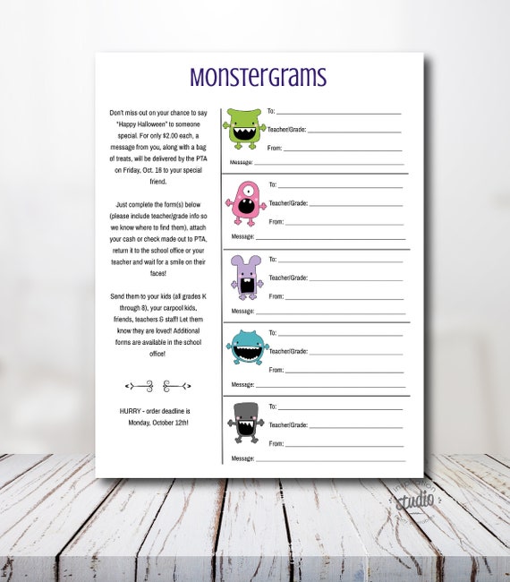Monster Halloween Candy Gram Flyer School Fundraiser Flyer - Etsy