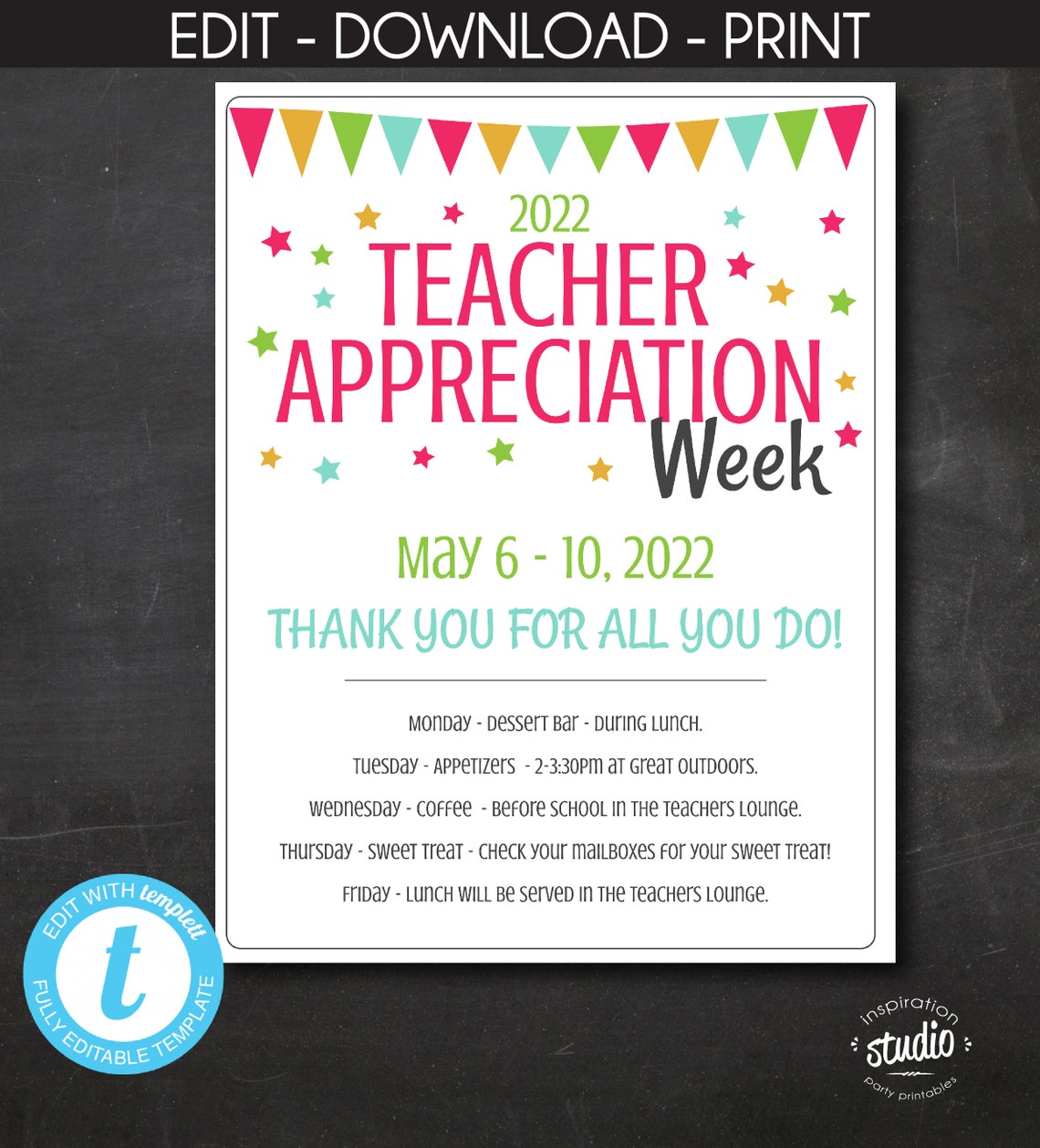 Teacher Appreciation Week Flyer Template Elementary Teacher - Etsy