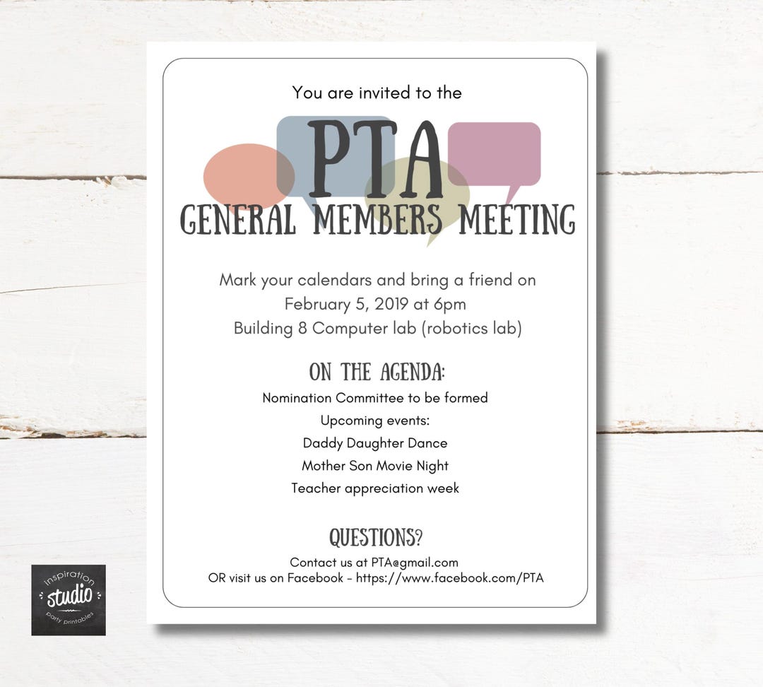 Editable Meeting Flyer Canva Template | Edit Yourself, PTA, PTSA, PTO ...