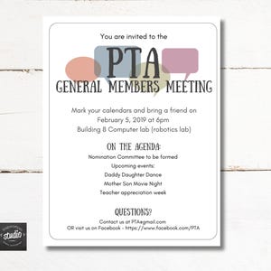 Editable Meeting Flyer Canva Template | Edit Yourself, PTA, PTSA, PTO ...