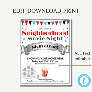 Editable Neighborhood Family Movie Night Flyer Template Neighborhood ...