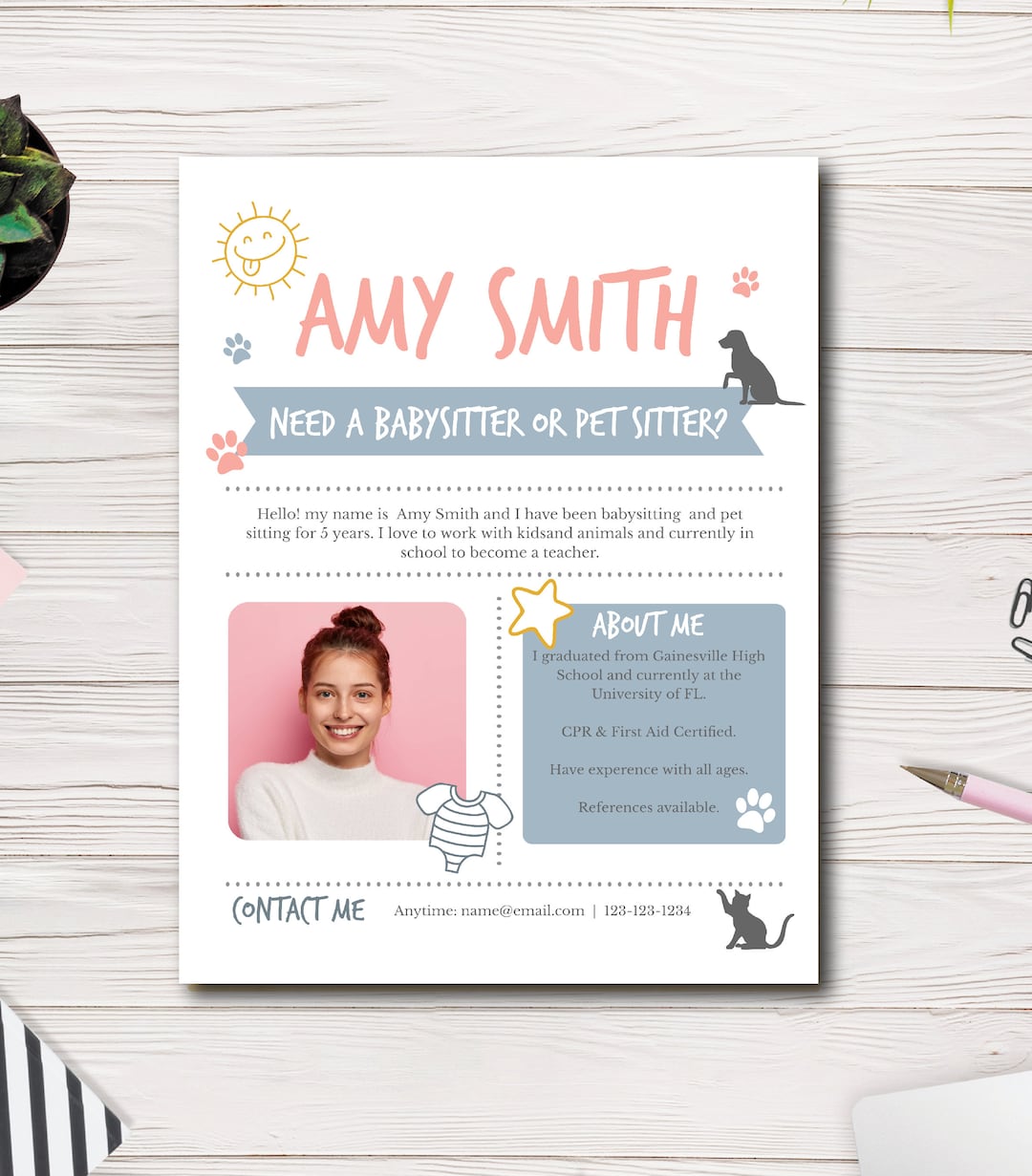 Babysitter and Pet Sitter Flyer Template, Childcare Services, Dog ...