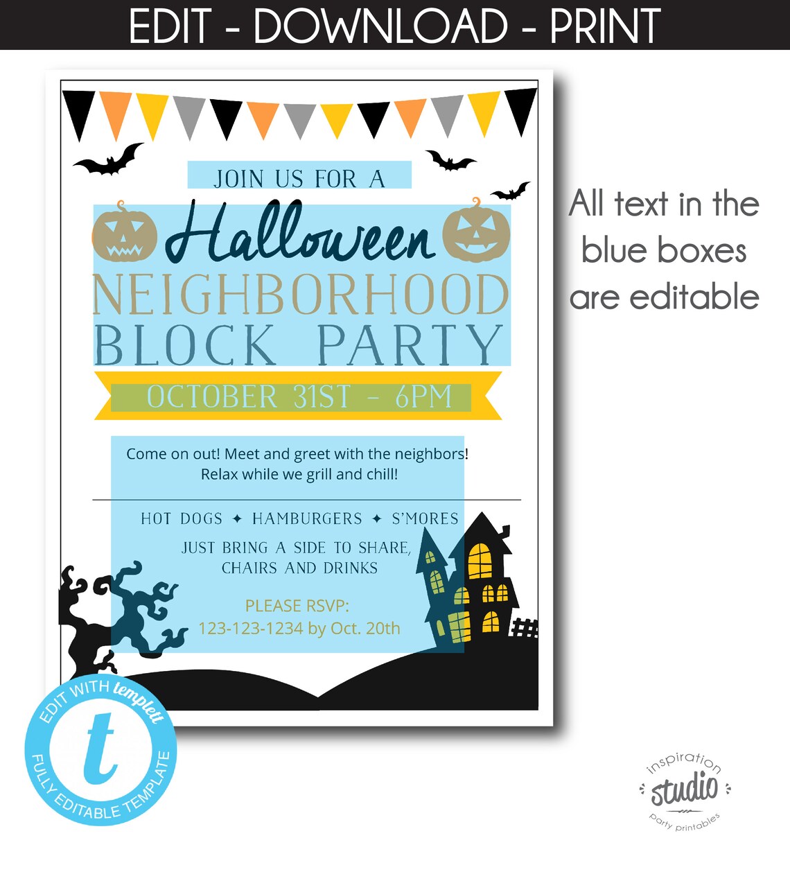 Halloween Neighborhood Block Party Flyer Template Fall - Etsy