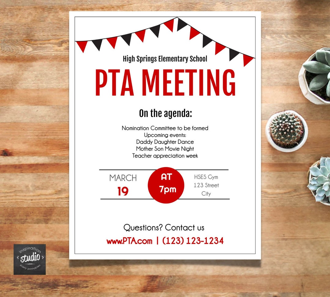 Meeting Announcement Flyer Template Great for PTA, PTO, PTSA, Home ...