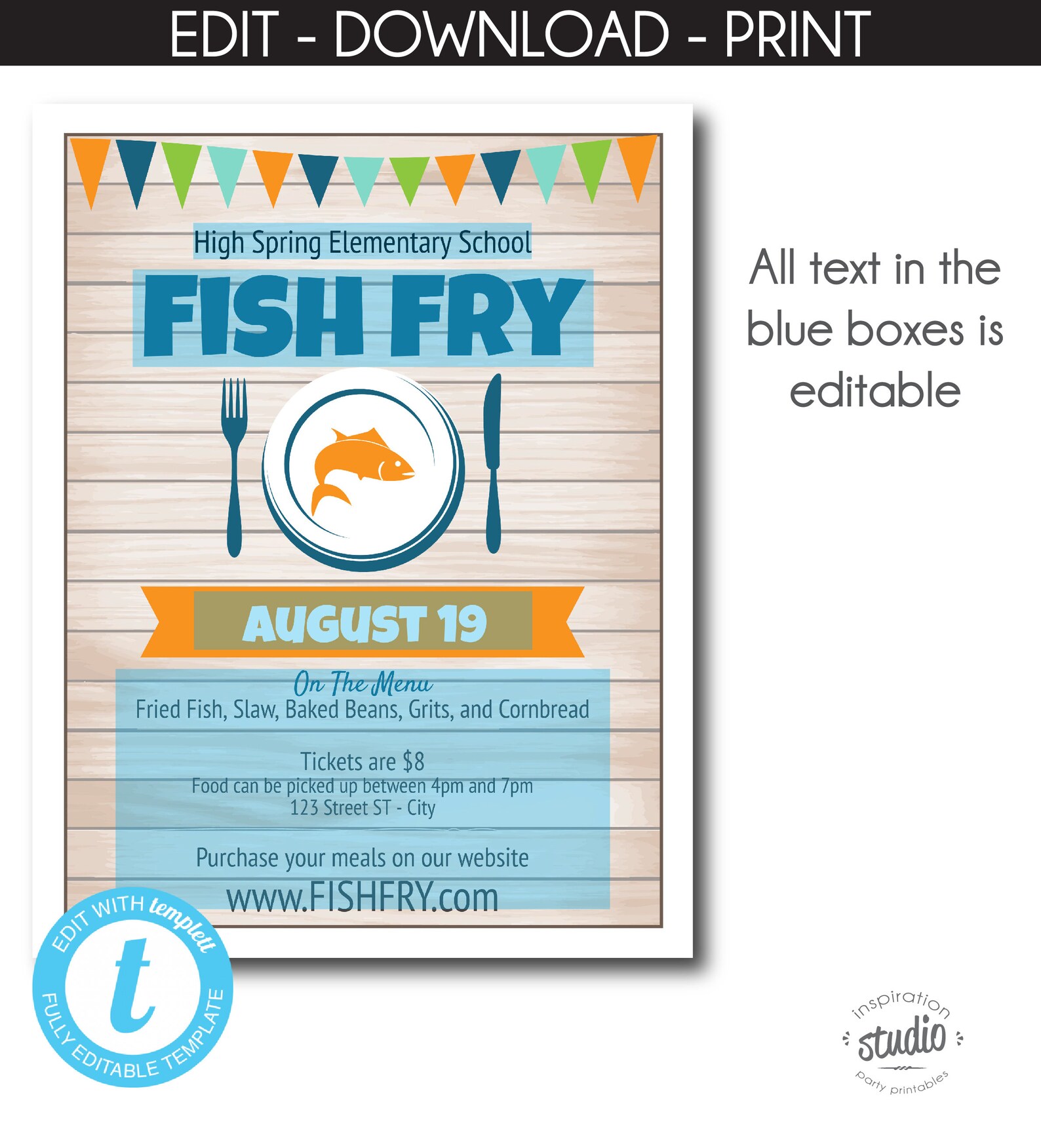 Fish Fry Fundraiser Flyer Template Benefit Flyer Fish | Etsy