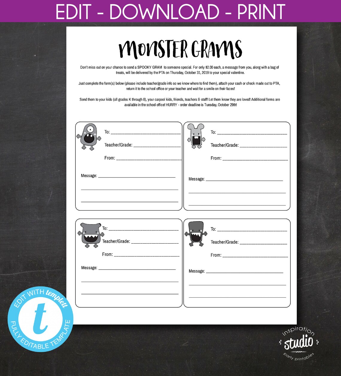 Monster Halloween Candy Gram Flyer School Fundraiser Flyer - Etsy