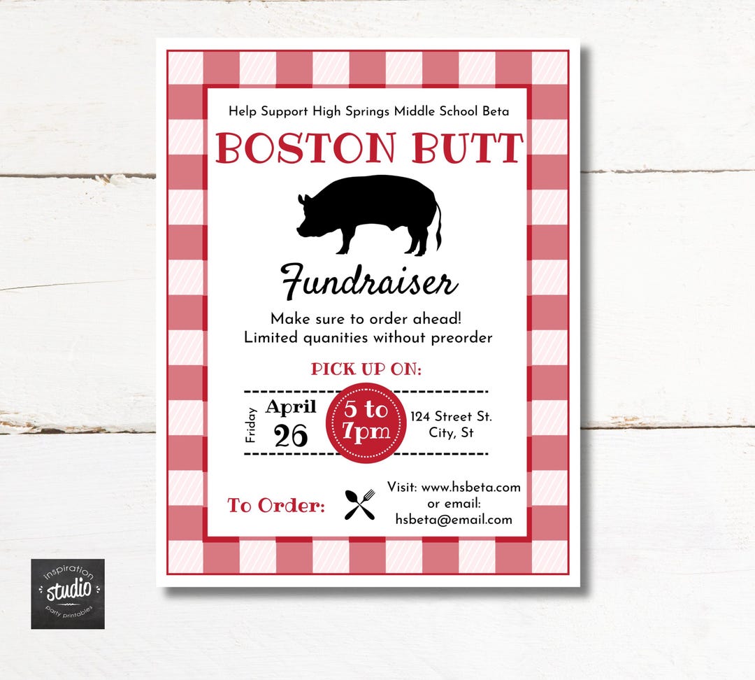 Editable Boston Butt Fundraiser Flyer Template | Barbecue Fundraiser ...