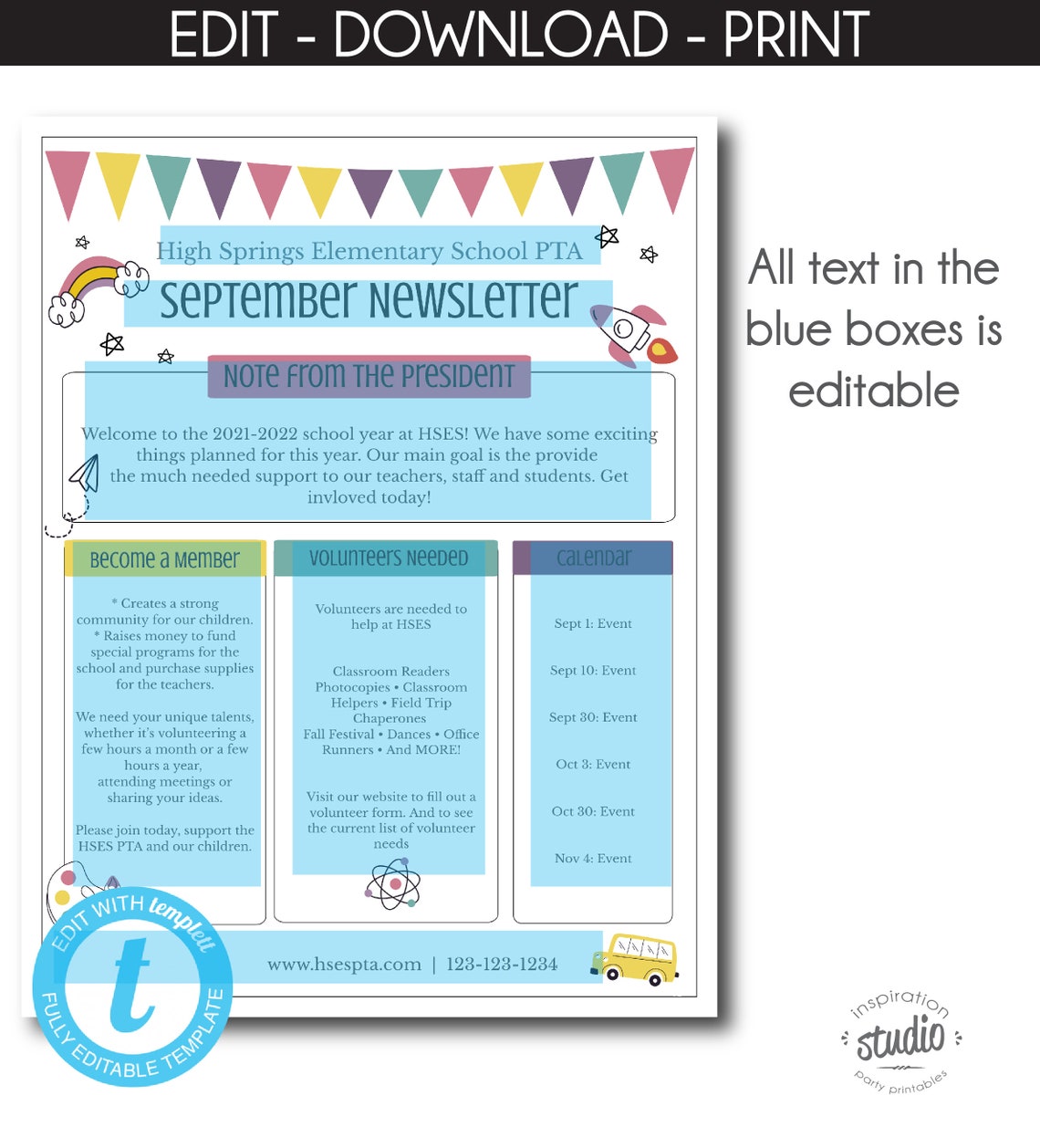 School Newsletter Template PTA PTO PTSA Newsletter | Etsy