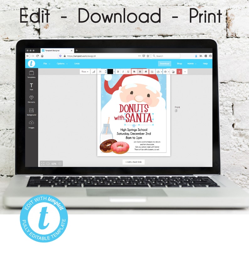 Donuts With Santa Event Flyer Template Christmas Flyer - Etsy