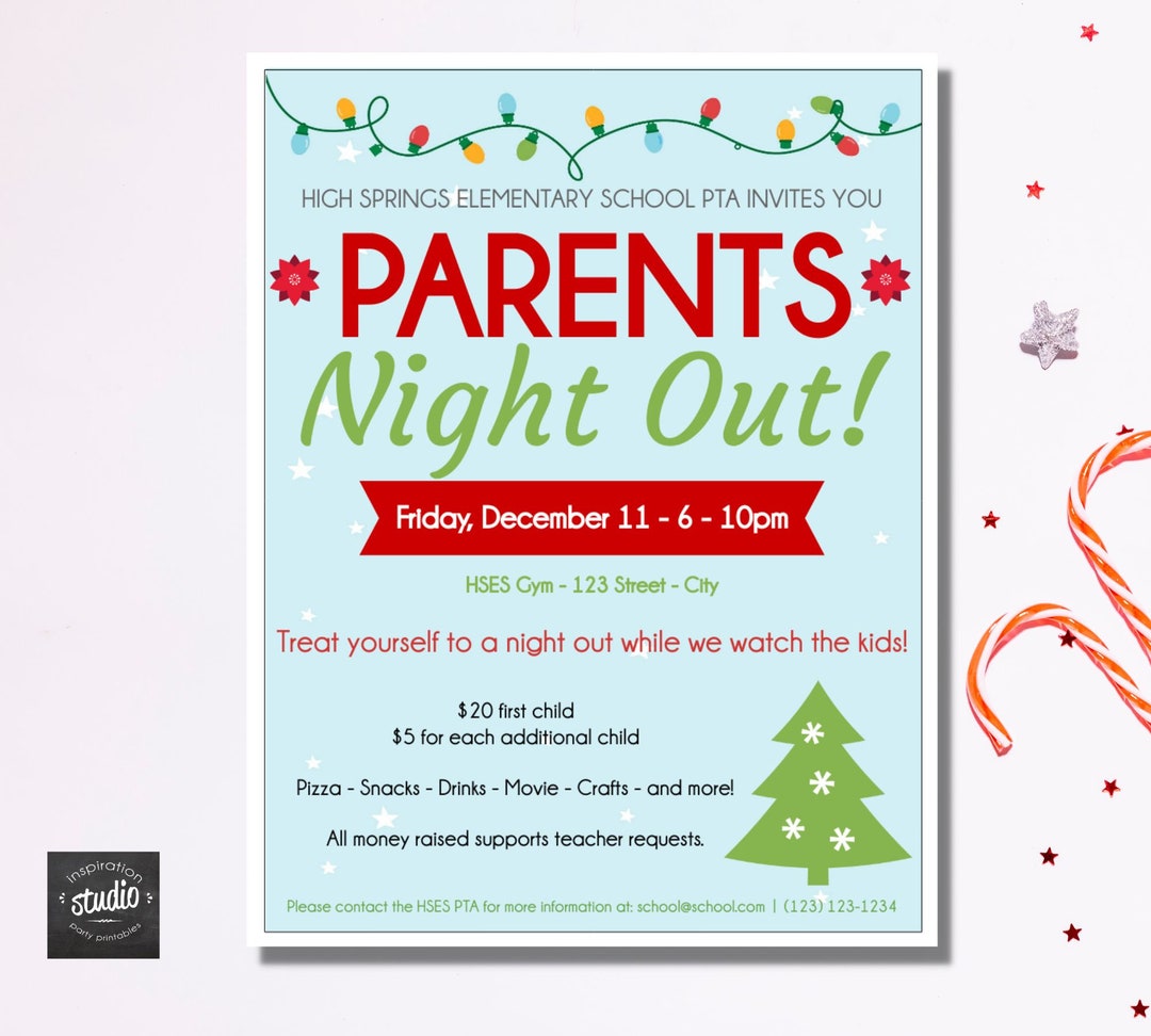 Holiday Parents Night Event Flyer Template, Christmas Babysitting Flyer ...