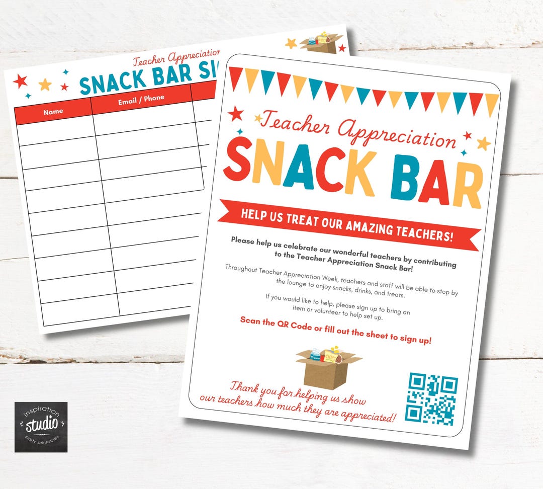 Teacher Appreciation Snack Bar Flyer and Donation Sign up Sheet | Stock ...