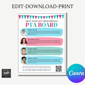 Customizable Meet the PTA Board Flyer | PTO PTSA Board Officer ...