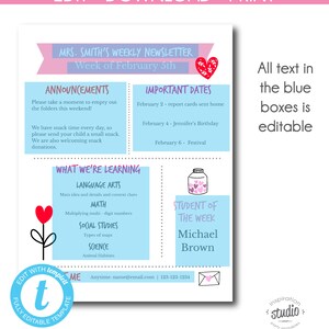 Valentine's Day Editable Weekly Teacher Newsletter Template, Notes to ...