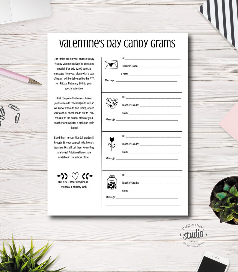 Valentine's Day Candy Gram Flyer Template for Schools - Etsy