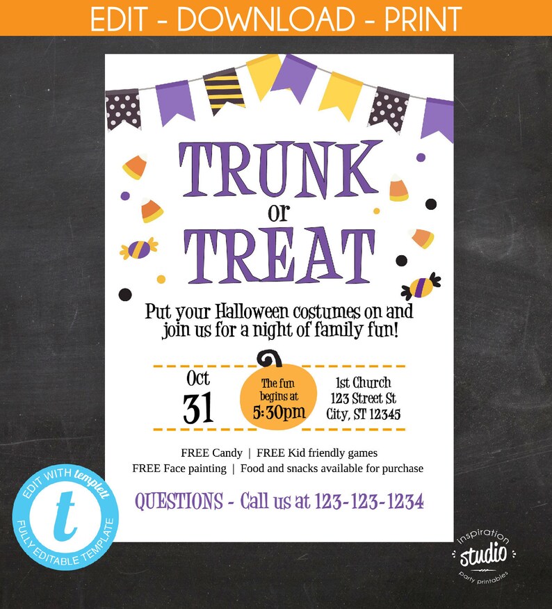 Trunk or Treat Halloween Event Flyer and Invite Community - Etsy