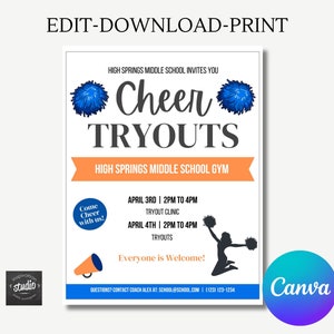 Customizable Cheerleading Tryout Flyer Template Easy Edit on Canva ...