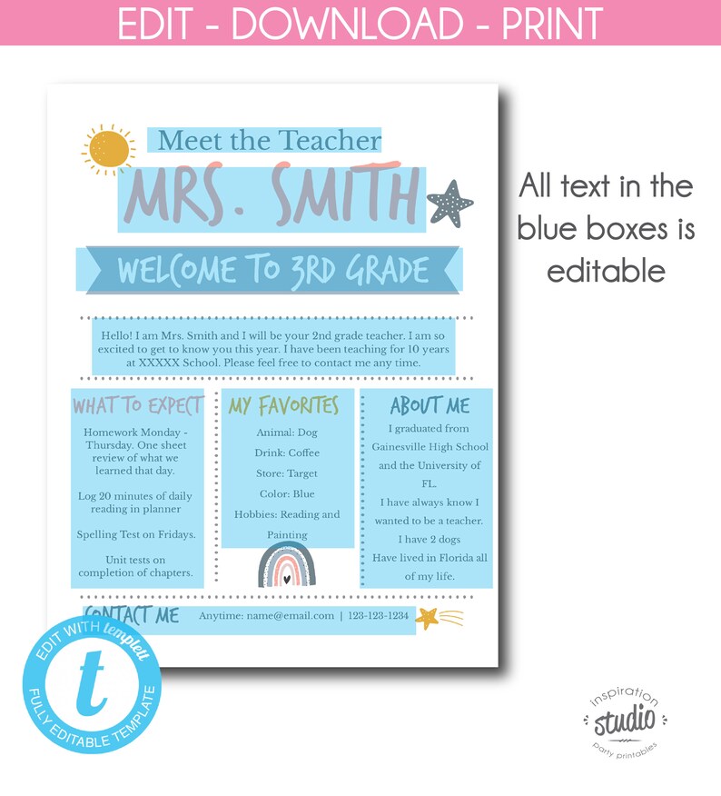 Editable Meet the Teacher Flyer Template About the Teacher - Etsy