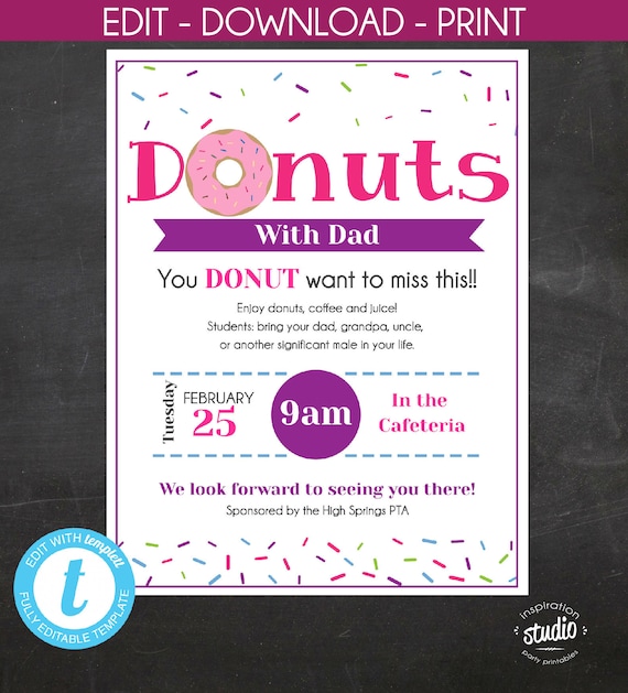 Donuts with Dad Flyer, Donuts with Mom, Flyer, PTA, PTO, School Event ...