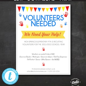Volunteers Needed Flyer Template Back to School Flyer Volunteer Event ...