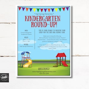 Kindergarten Round-up Event Flyer | Printable Template | School Flyer ...