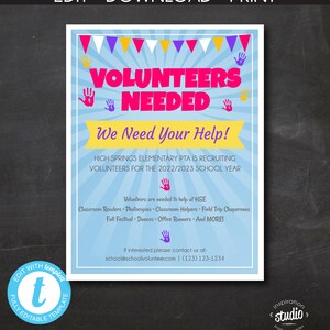 Volunteers Needed Flyer Template, Back to School Flyer, Volunteer Event ...