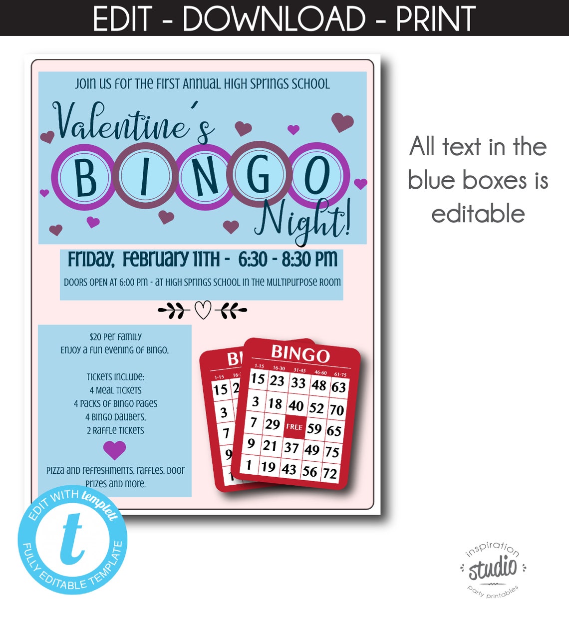 Valentine's Bingo Night Flyer Template Family Night - Etsy