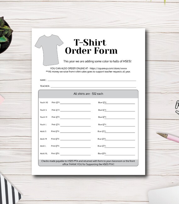 T shirt Order Form Template PTA PTSA PTO Church Fundraiser Etsy