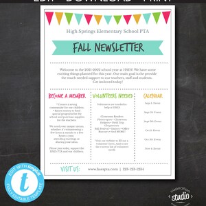 School Newsletter Template | PTA, PTO, PTSA Newsletter Template | Pick ...
